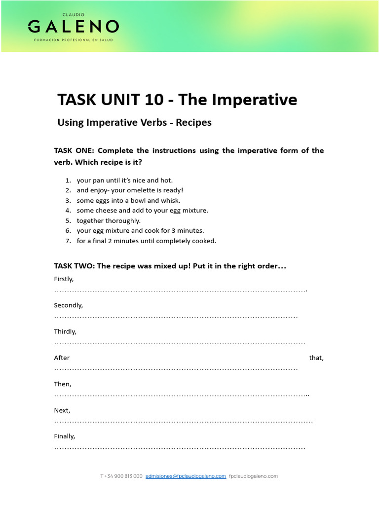 Imperative Sentence Recipe Exercise | PDF
