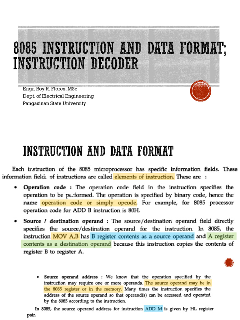 Lec 08 Instruction And Data Format Pdf