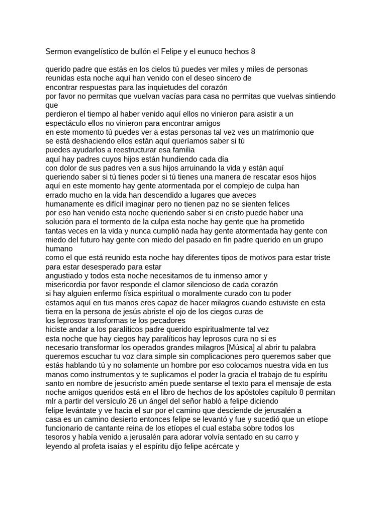 Sermon Evangelístico de Bullón El Felipe y El Eunuco Hechos 8 | PDF | Bautismo | Jesús