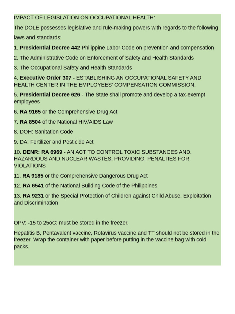 Impact of Legislation On Occupational Health | PDF