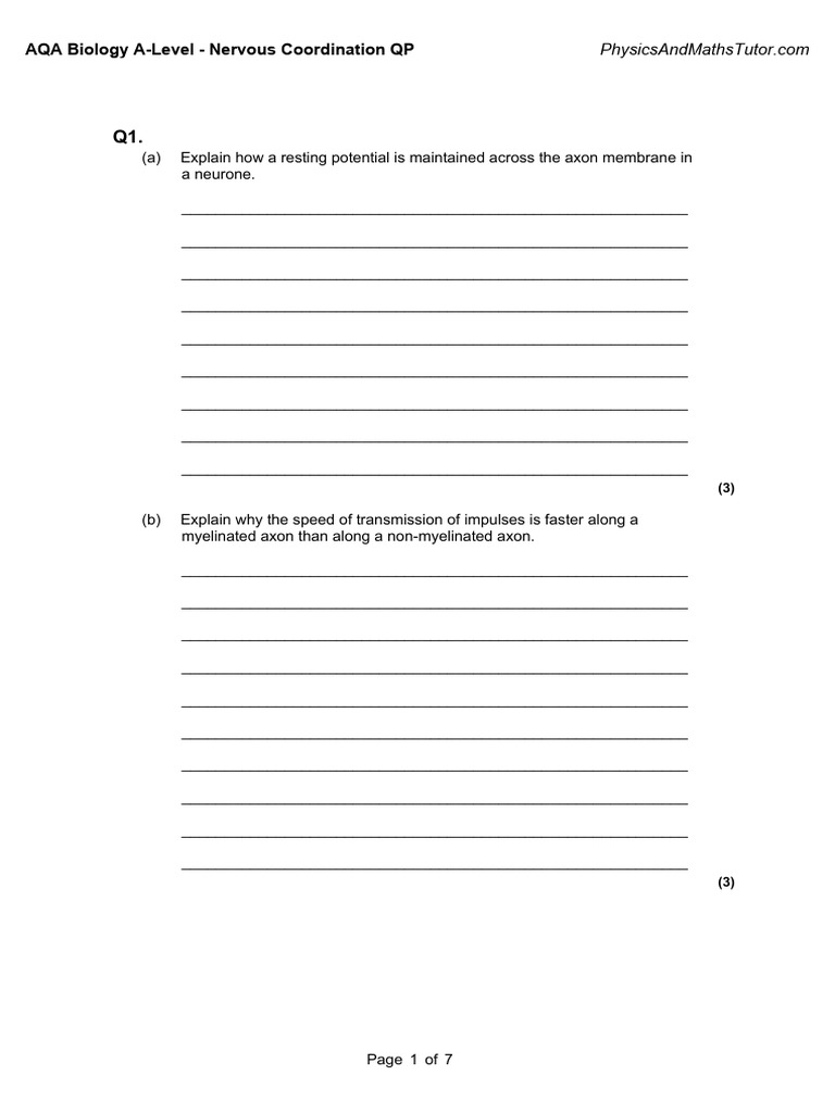 6.2 Nervous Coordination QP | PDF | Neuron | Chemical Synapse