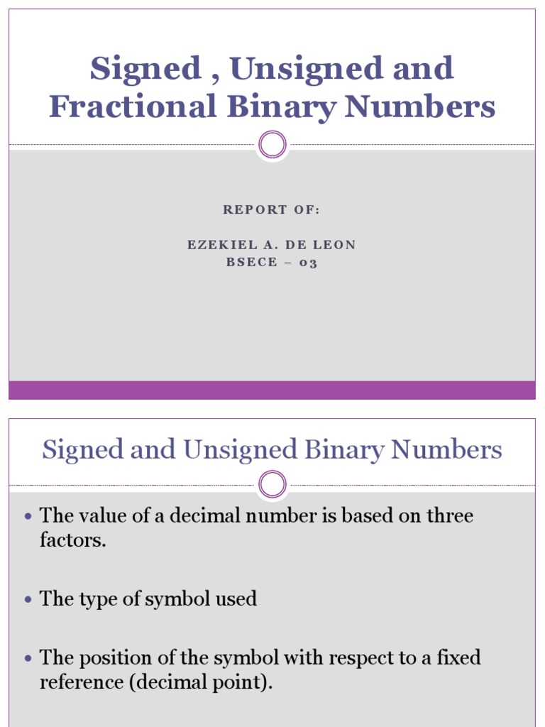 Binary Numbers: Signed, Unsigned, Fractional | PDF | Numbers | Decimal