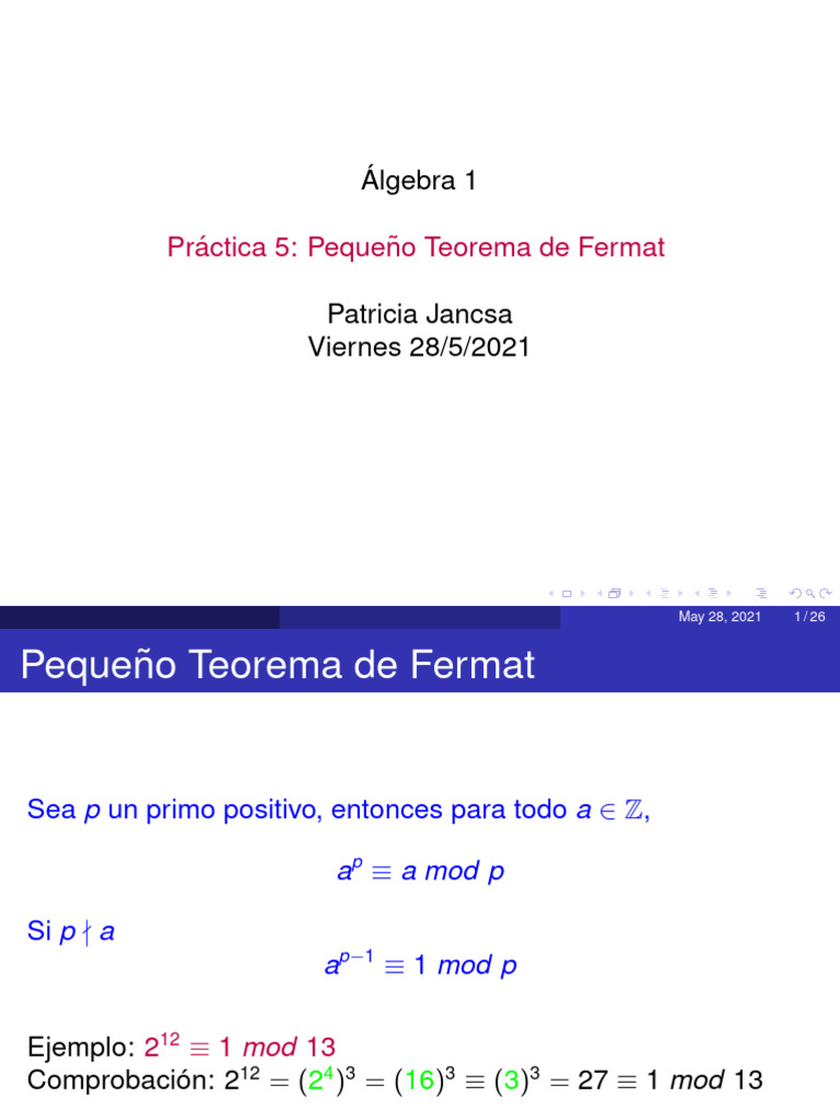 Practica 5: Pequeno Teorema de Fermat | PDF | Matemáticas | Teoría de los números