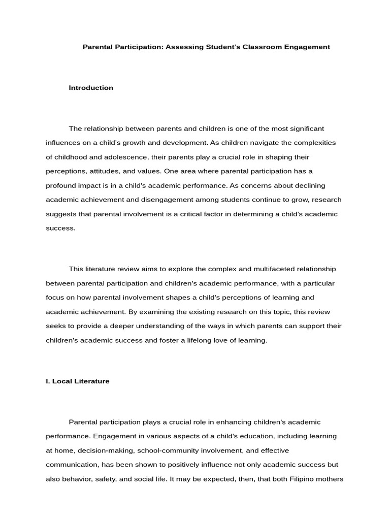 RRL (Parental Participation: Assessing Student's Classroom Engagement ...