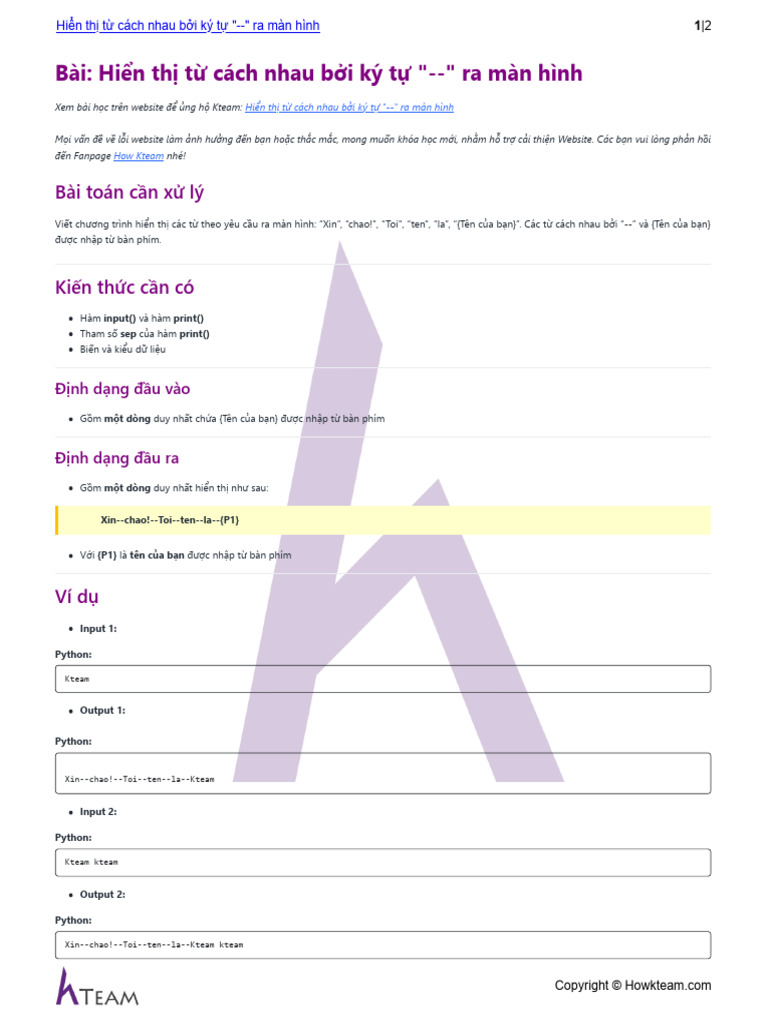 HOWKTEAM.VN - Hiển thị từ cách nhau bởi ký tự _--_ ra màn hình | PDF