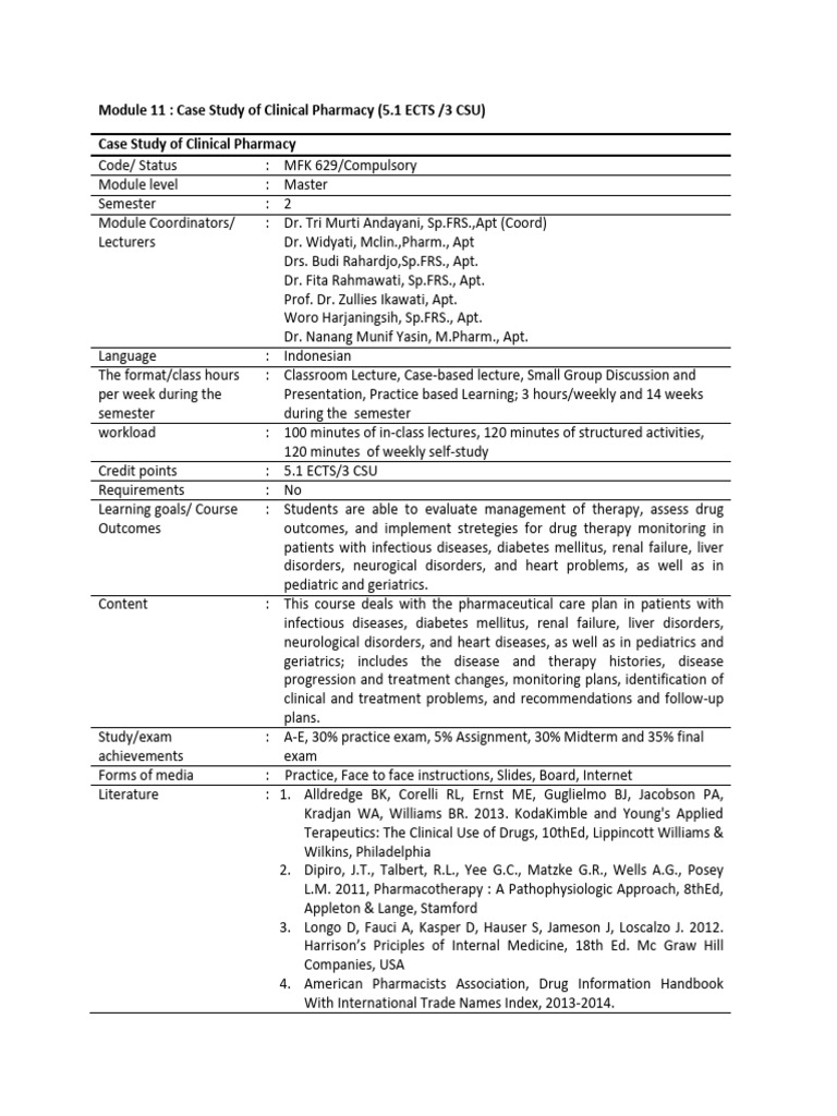 Clinical Pharmacy Case Study Module | PDF | Pharmacy | Geriatrics