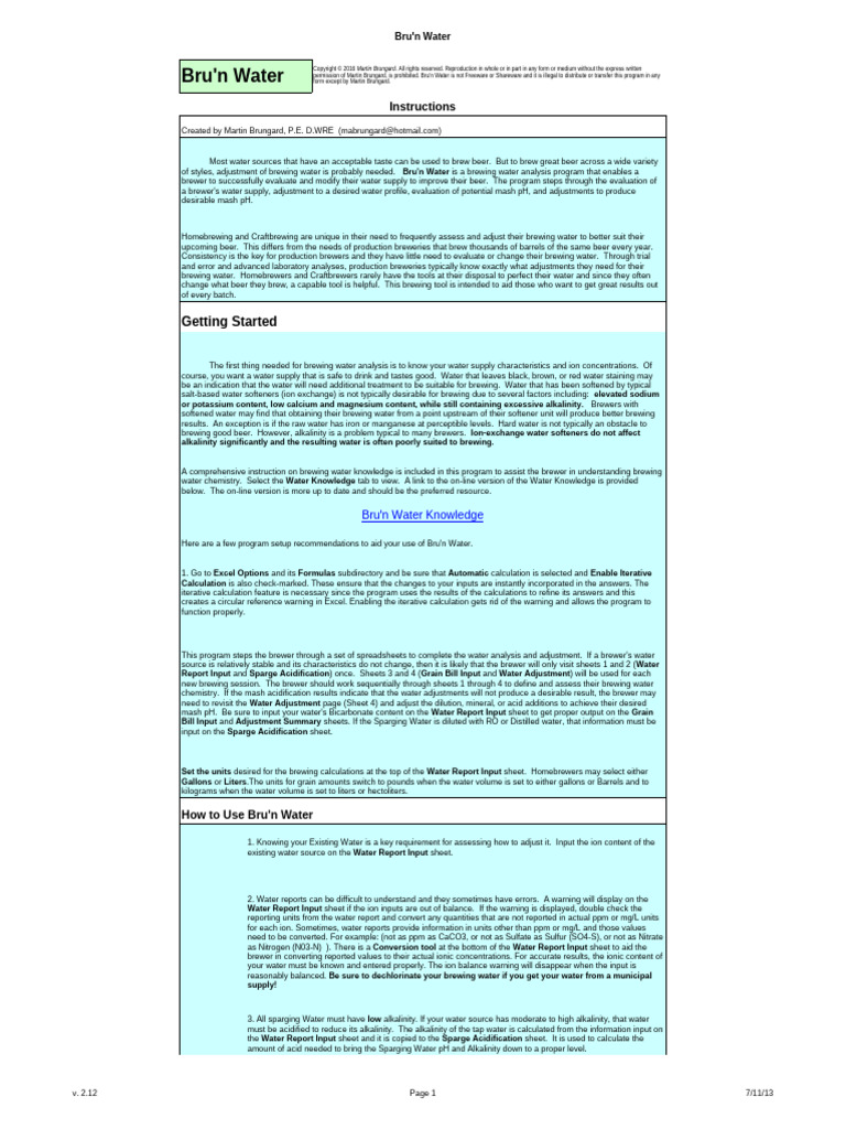 Bru'n Water Brewing Calculator Guide | PDF | Alkalinity | Brewing