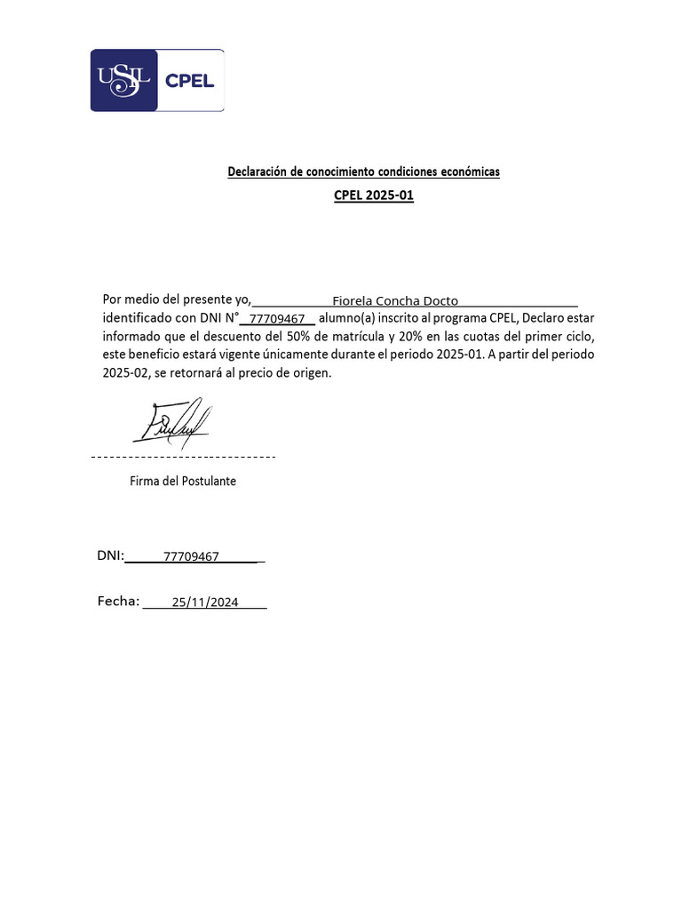 ACEPTACION DE CONDICIONES ECONOMICAS CPEL 2025-1 20 No Renovable 2 | PDF