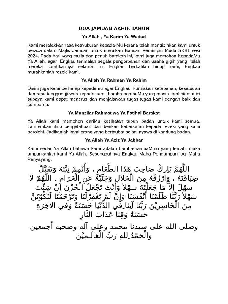 Doa Syukur Jamuan Akhir Tahun SKBL | PDF