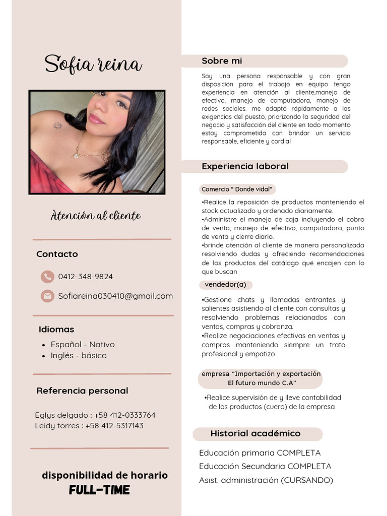 Documento A4 Curriculum Sofia Reina PDF | PDF | Servicio al Cliente | Cliente