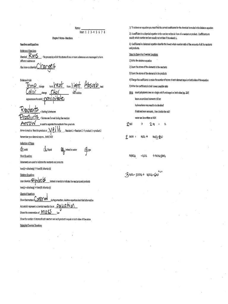 CH 9 Worksheet KEYS For Student Release | PDF
