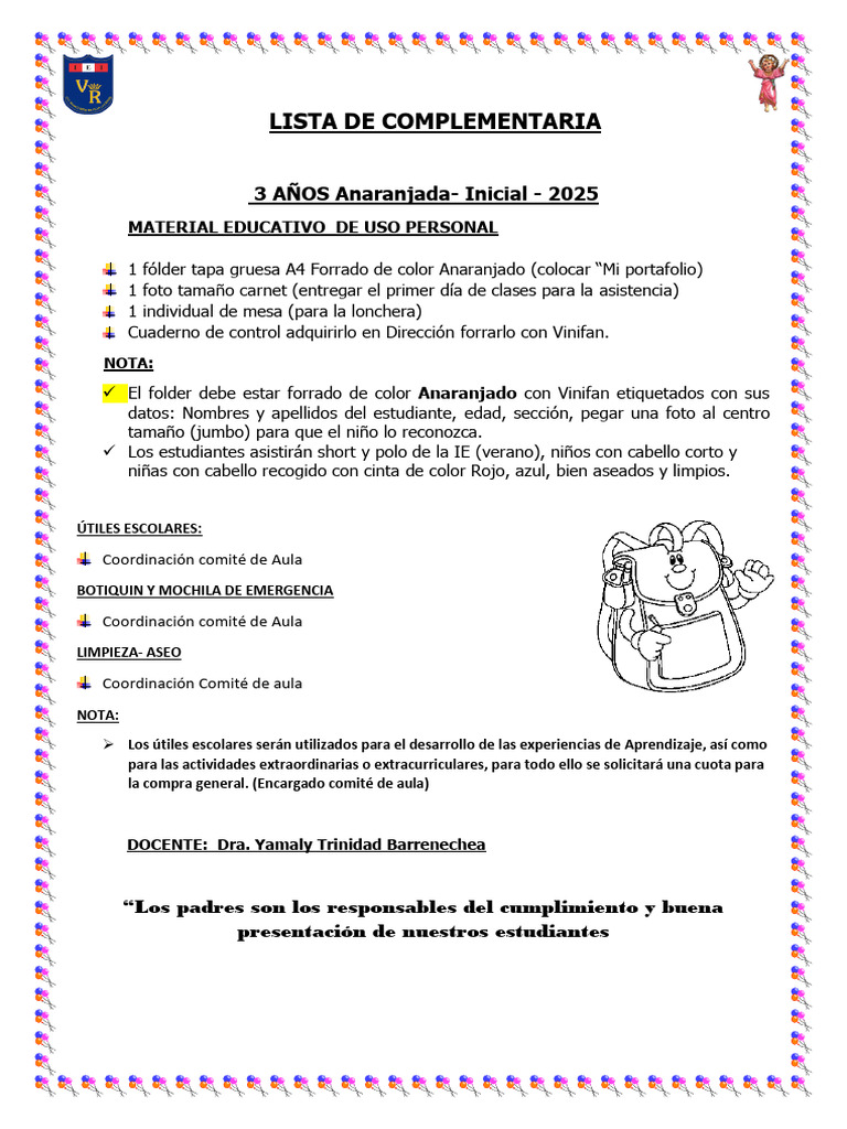 Lista de Materiales Complementarios | PDF