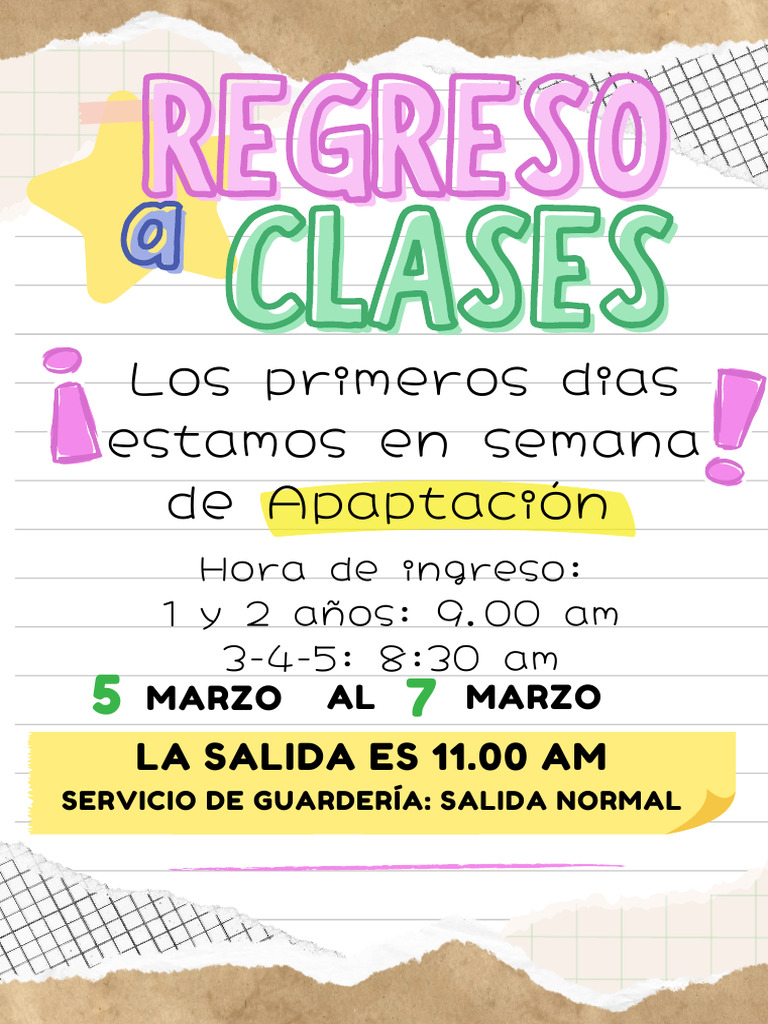 Documento A4 Aviso Promo Regreso a Clases Papel Rasgado Rosa y Amarillo ...