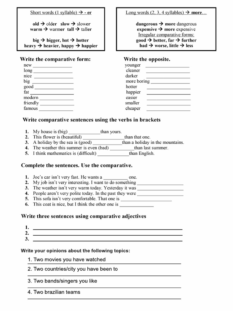Comparison Exercises | PDF
