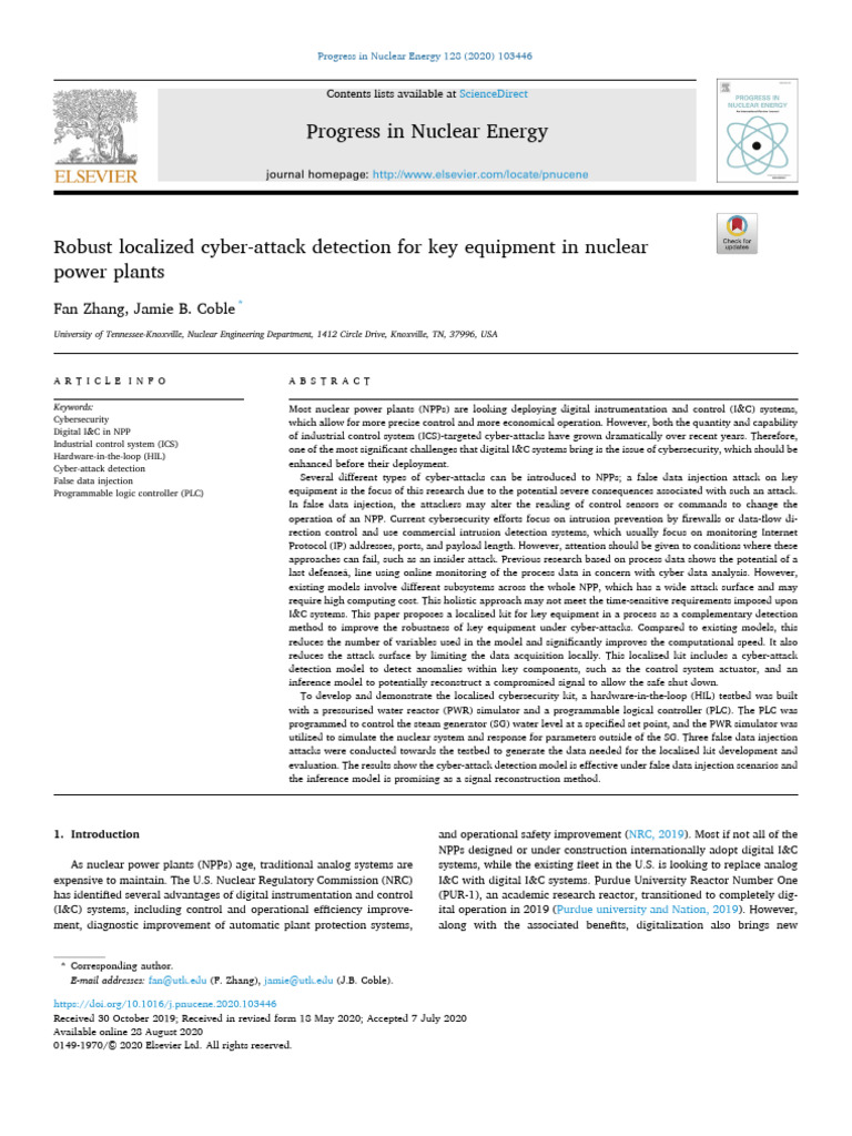 Cyber-Attack Detection in Nuclear Plants | PDF | Programmable Logic ...