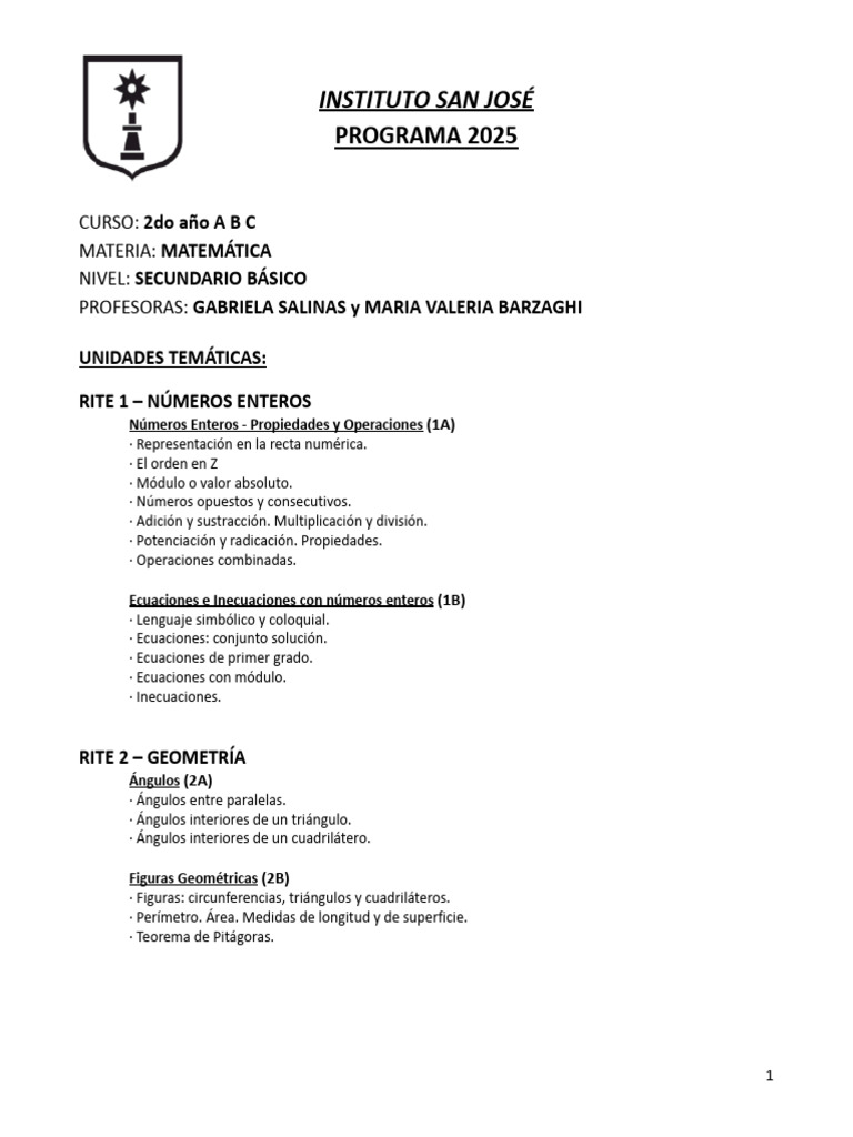 2025-Programa Matemática 2do C | PDF