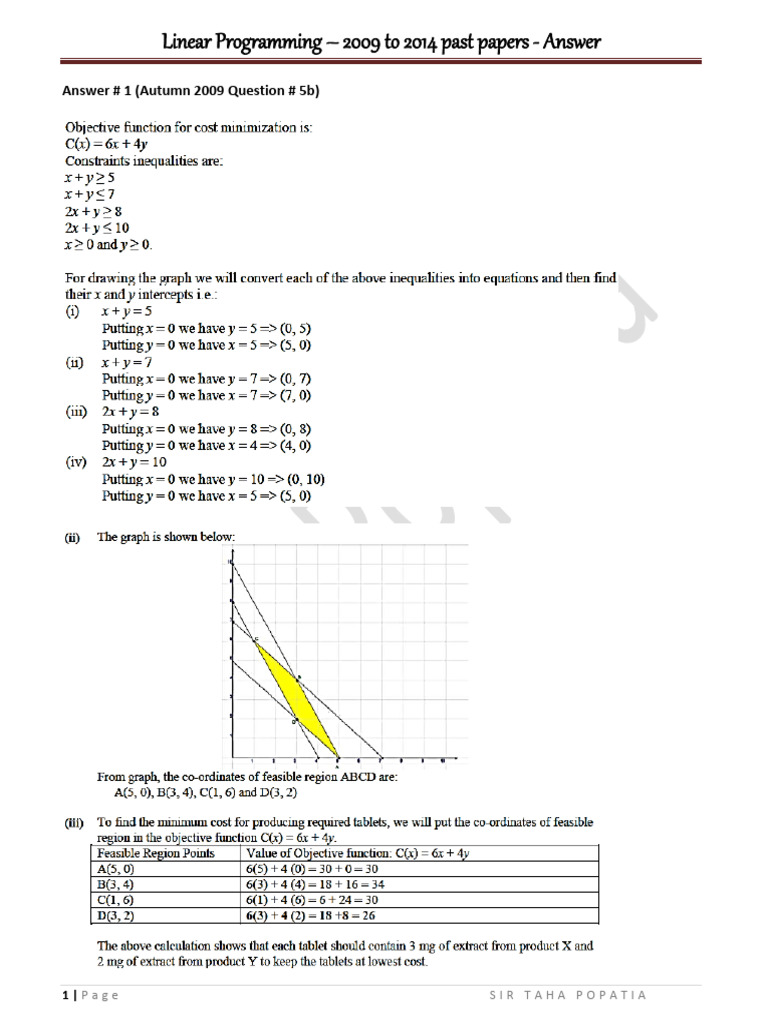 Linear Programming Past Papers Answers | PDF