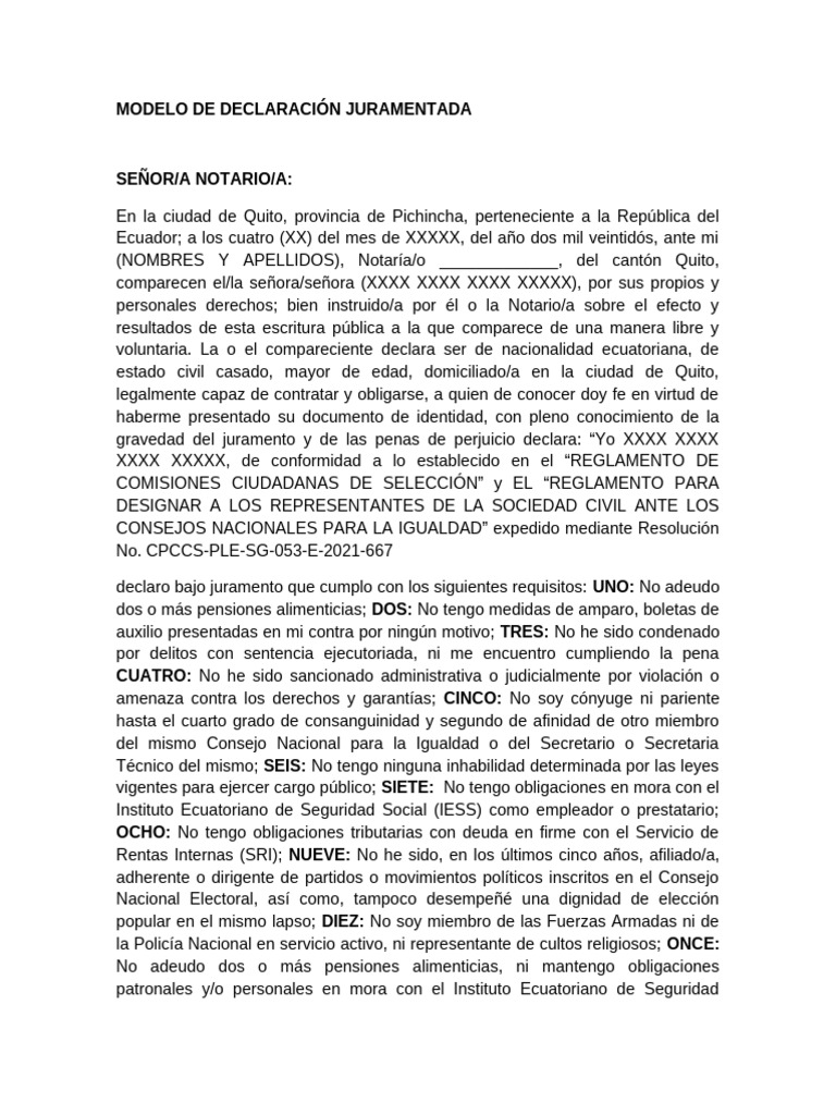 Declaración Juramentada Ecuador 2022 | PDF | Gobierno