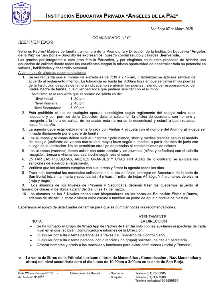 Comunicado N°1 - 2025 | PDF