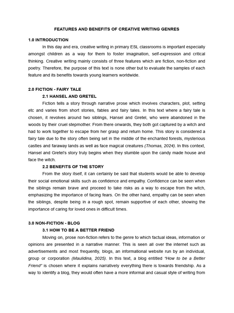 Features and Benefits of Creative Writing Genres | PDF | Thought ...