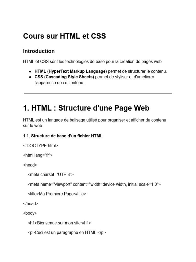 Introduction à HTML et CSS | PDF | Html | Langage de balisage