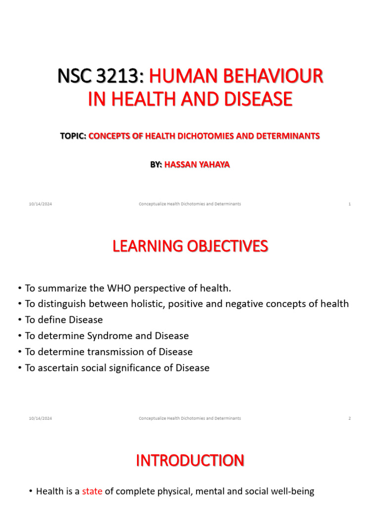 NSC 3213 Human Behaviour in Health and Disease Third Lecture Slides | PDF | Behavior | Attitude ...