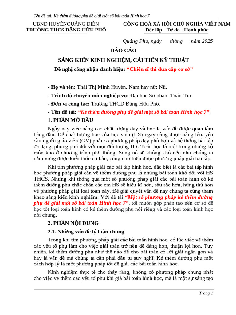 Đề Tài SKKN (24-25) | PDF