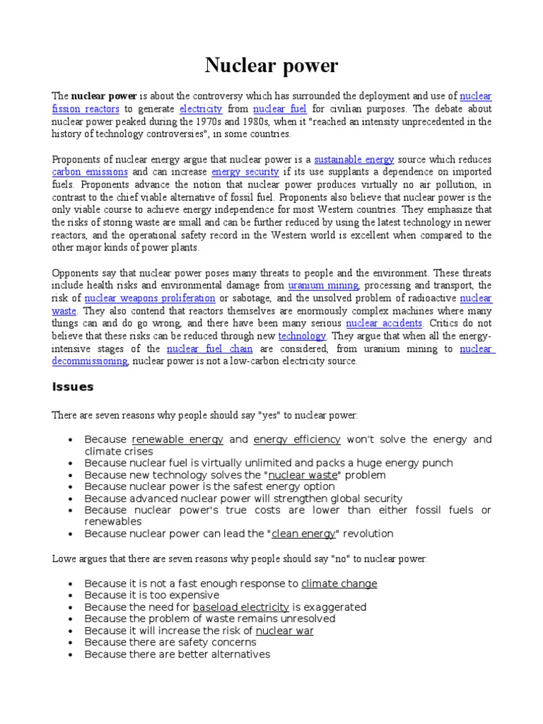 Nuclear Power Debate | PDF | Nuclear Power | Nuclear Weapons