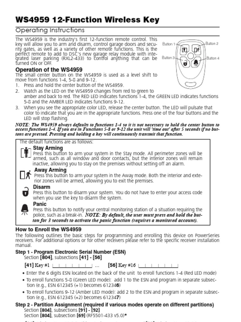 WS4959 12-Function Wireless Key: Step 3 - Program Function Buttons | PDF