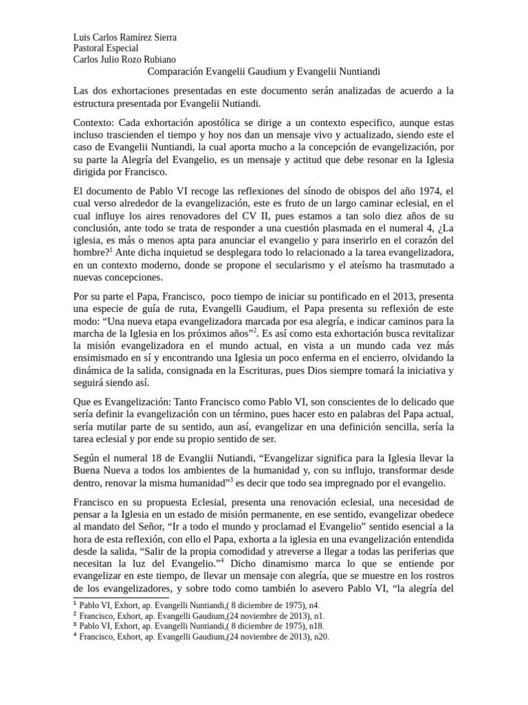Comparativa de Evangelii Gaudium y Nuntiandi | PDF | Papa Francisco ...