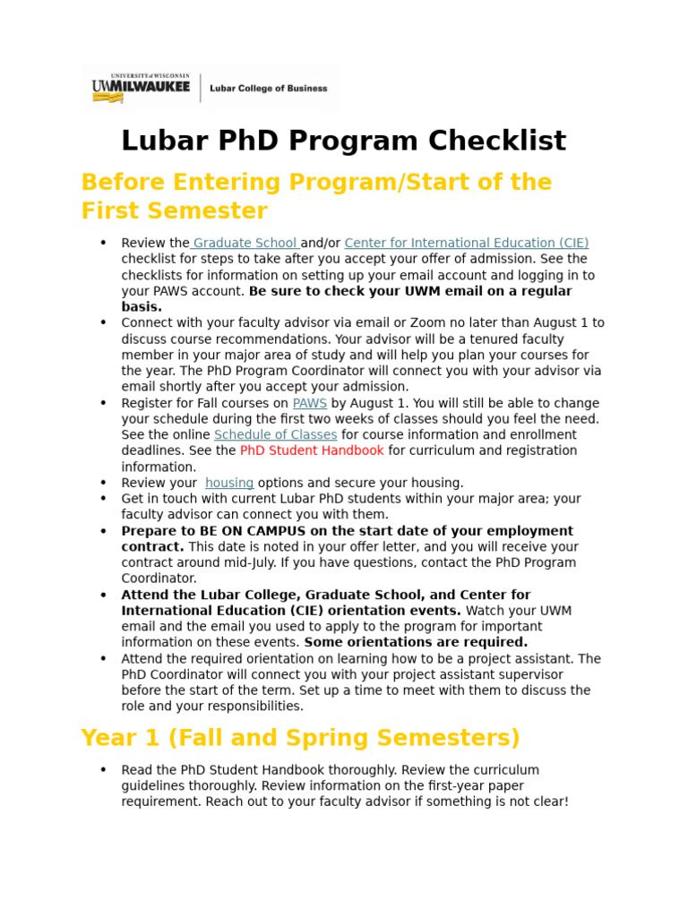 UWM PhD Program Milestones Checklist | PDF | Thesis | Doctor Of Philosophy