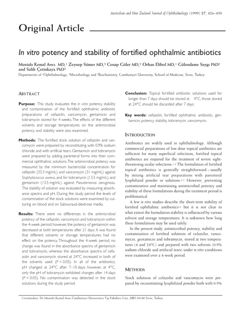 Potency and Stability of Fortified Ophthalmic Antibiotics (Gentamicin ...