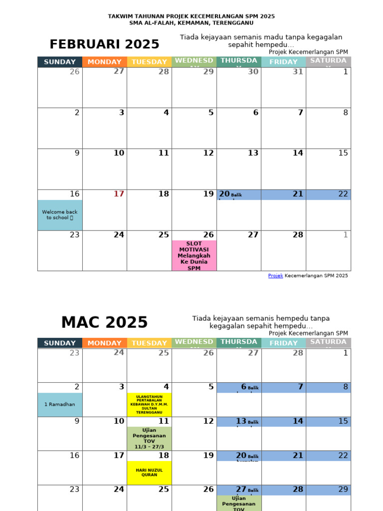 Takwim SPM 2025 (Kalendar) | PDF