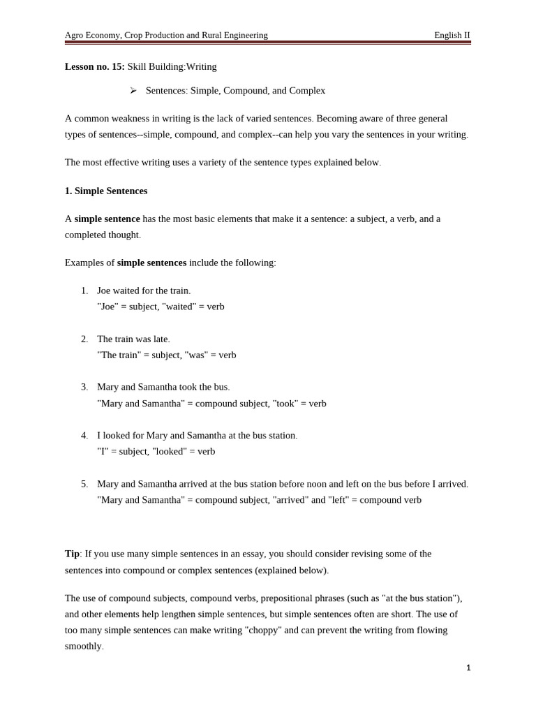 EA ER PAG - Lesson 15,16 Sentence Structure English II 2018 | PDF ...