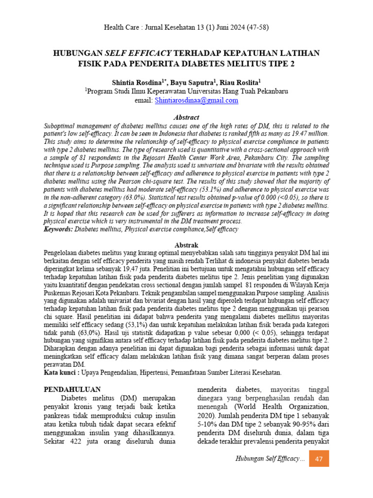 Hubungan Self Efficacy Terhadap Kepatuhan Latihan | PDF