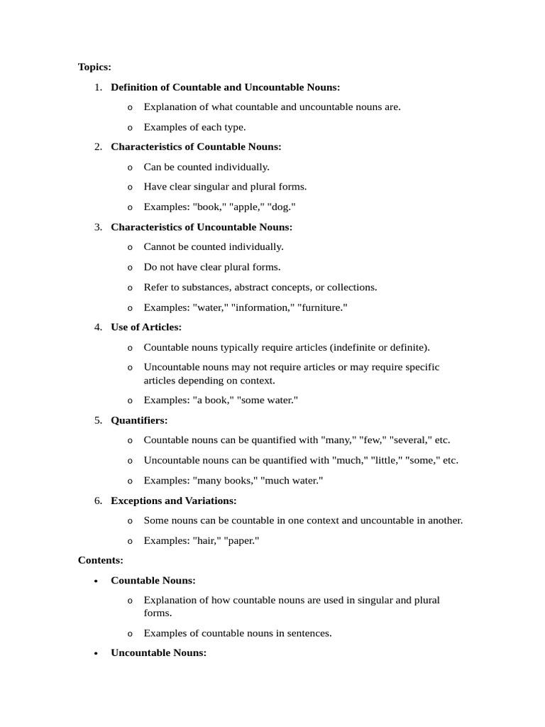 Countable vs. Uncountable Nouns Explained | PDF | Noun | Plural