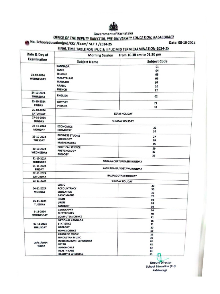 Midterm Time Table | PDF