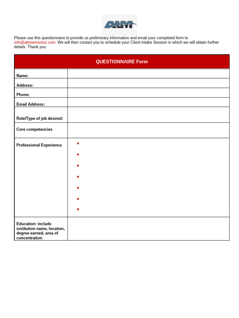 QUESTIONNAIRE Form | PDF