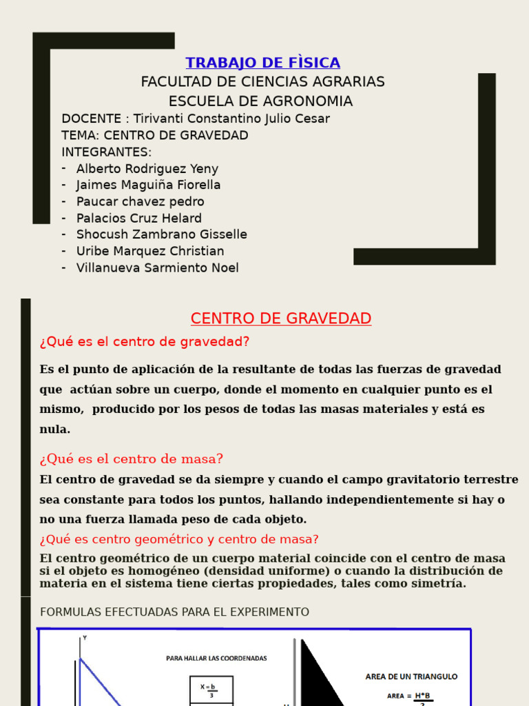 TRABAJO DE FISICA | PDF | Centro de masa | Gravedad