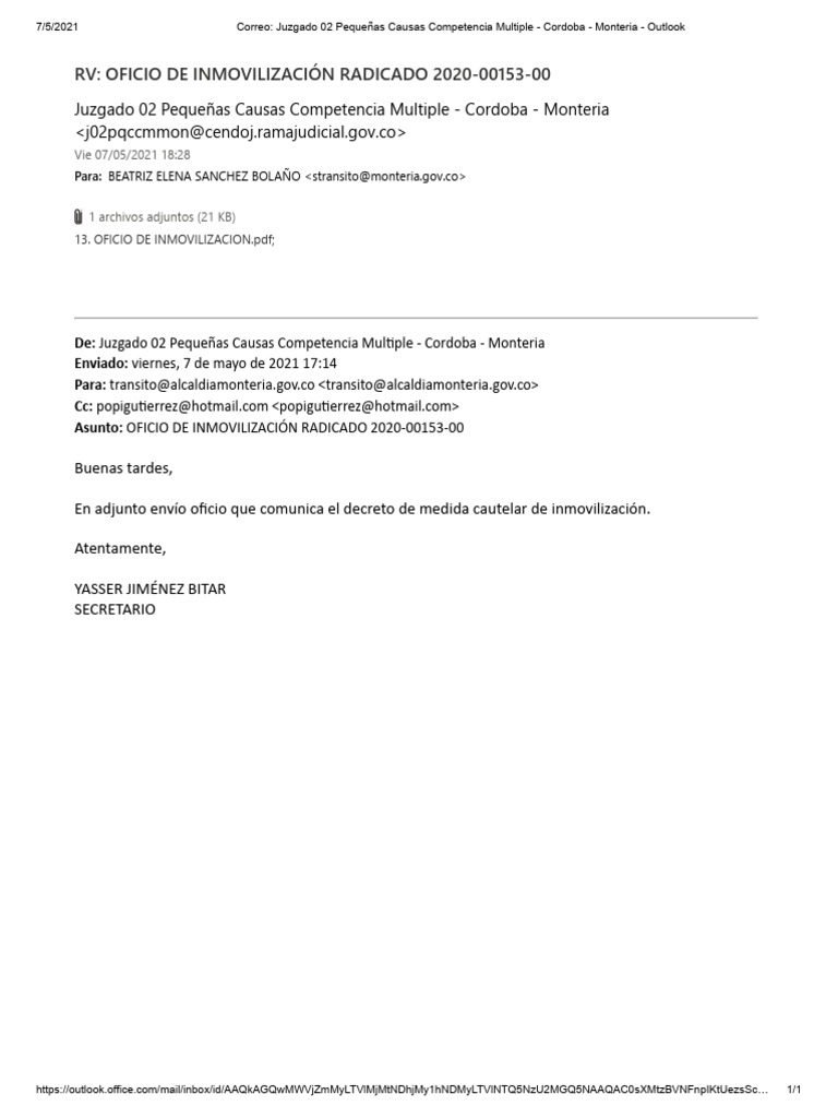 14. Constancia Remisión Oficio de Inmovilizacion | PDF