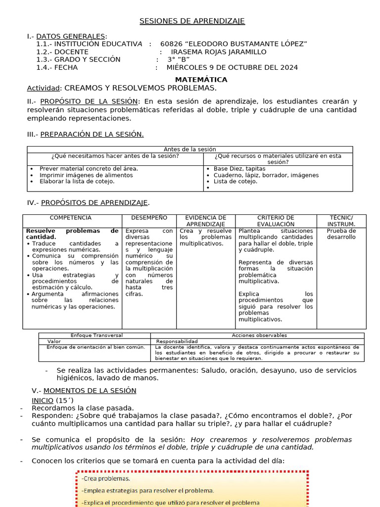 Creamos y Resolvemos Problemas Usando El Doble, Triple y Cuádruple | PDF | Aprendizaje ...
