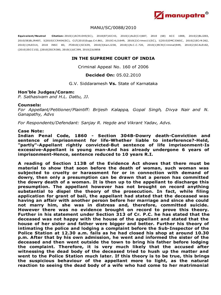 Siddaramesh Case: Dowry Death Appeal | PDF | Sentence (Law) | Criminal Law