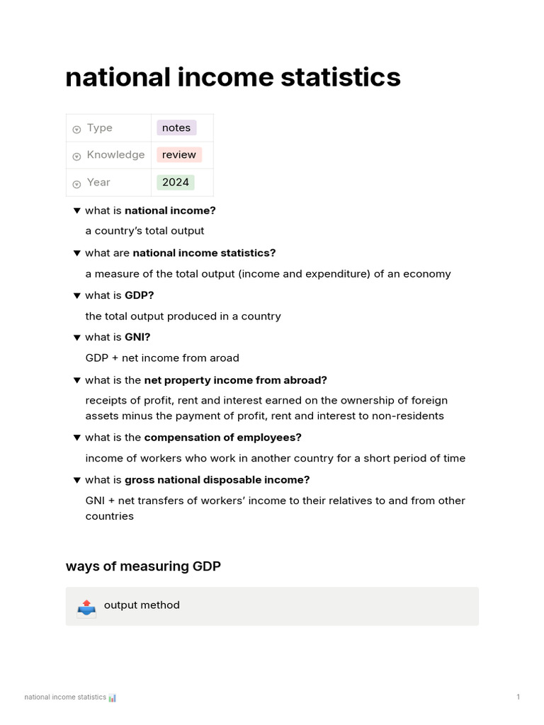 AS Economics National Income Statistics | PDF | Measures Of National ...