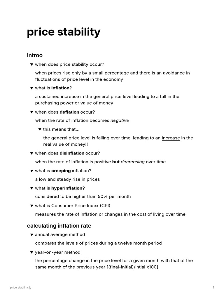 AS Economics Unit 4 Price Stability Summary | PDF | Cost Of Living ...