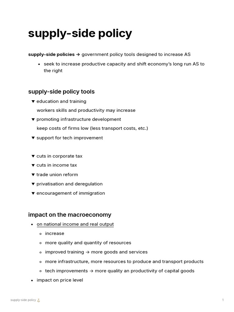 AS Economics Supply-Side Policy | PDF | Supply Side Economics | Labour ...