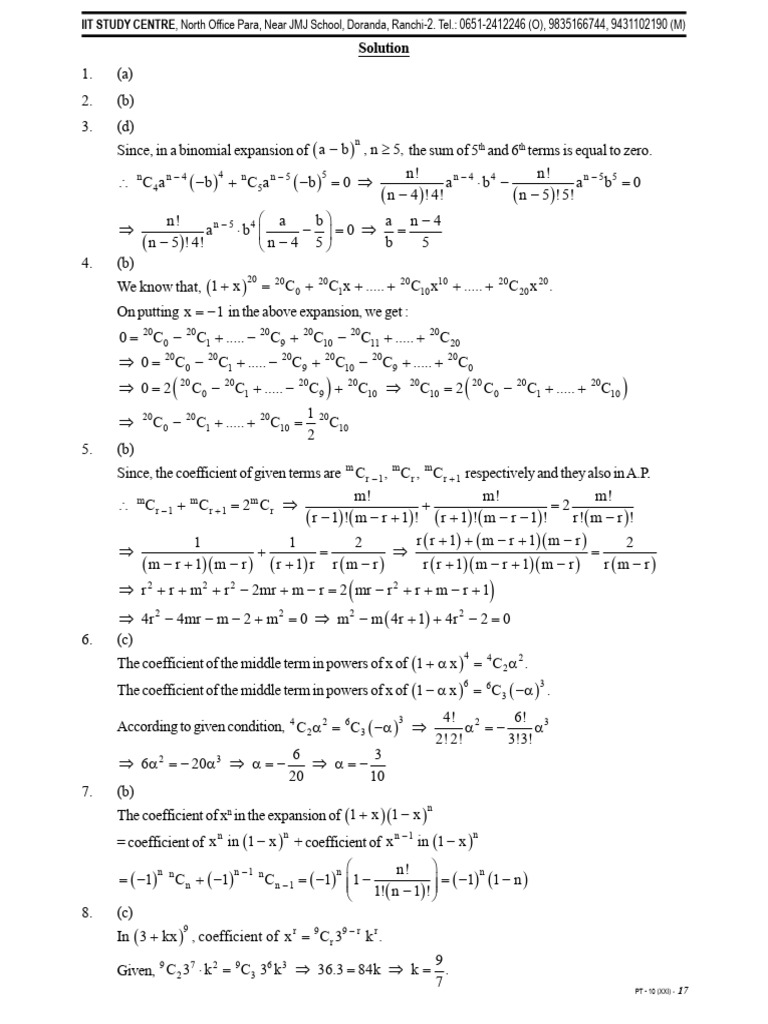 PT Binomial Theorem Solution - 250129 - 213120 | PDF | Mathematics | Discrete Mathematics