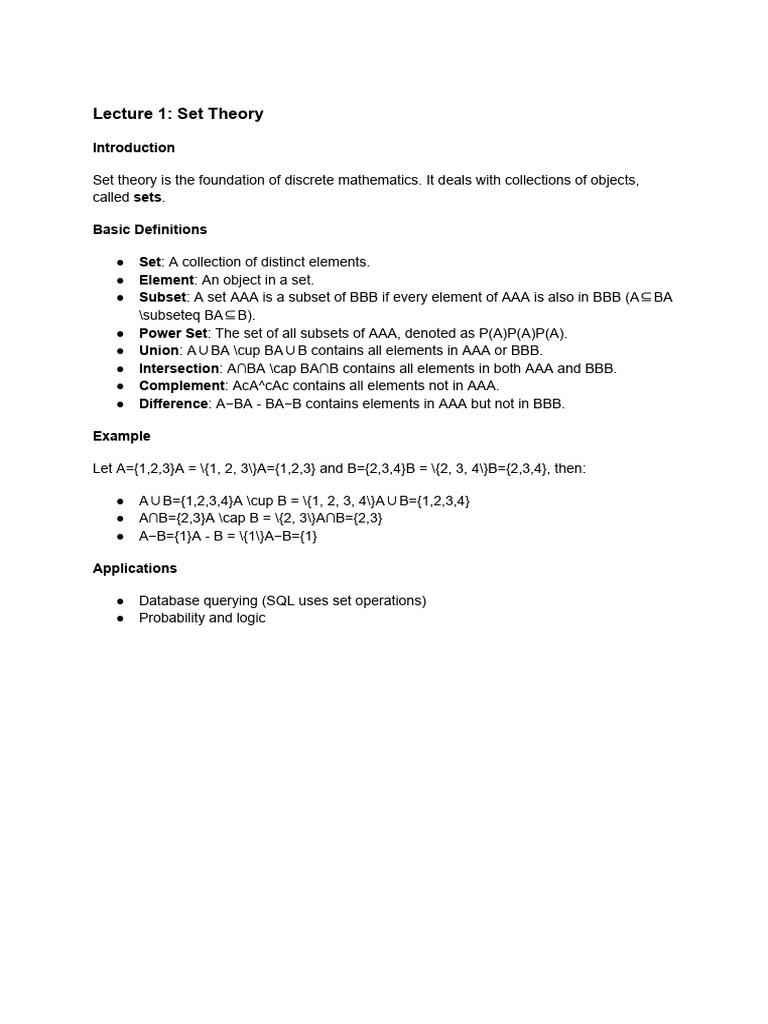 Lecture 1 - Set Theory | PDF