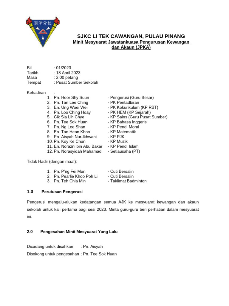Minit Mesyuarat JPKA 2023 | PDF