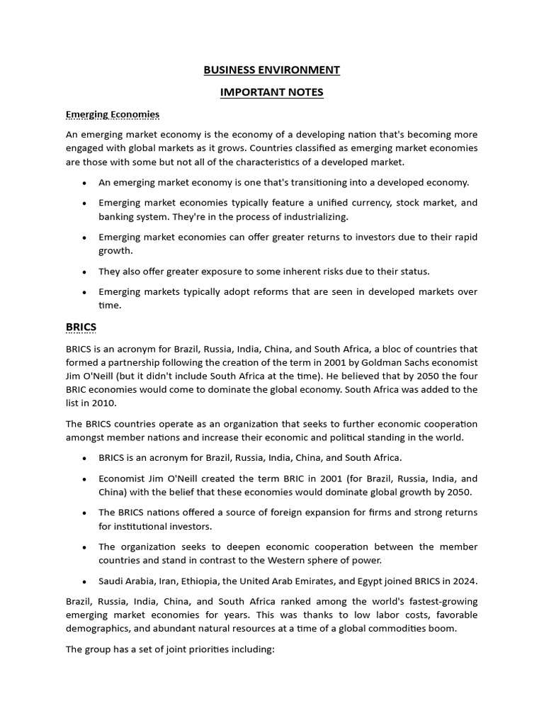 Business Environment Notes | PDF | Consumer Behaviour | Bric