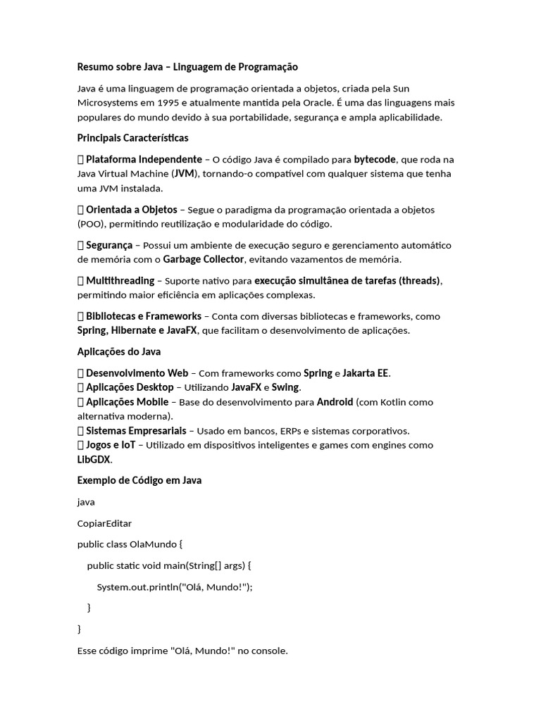 Linguagem Java | PDF